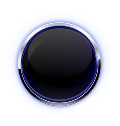 Black round glass button 3d icon with metal frame Vector Image