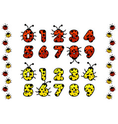 Six ladybugs on leaves with number 6 Royalty Free Vector