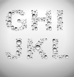 Realistic water drops font from m to r Royalty Free Vector