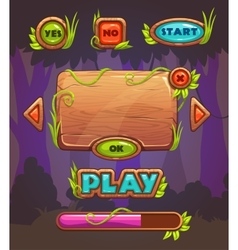 Cartoon game ui wooden buttons sliders and icons Vector Image