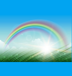 Rainbow on nature background with green grass Vector Image