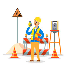 Engineer use walkie talkie Royalty Free Vector Image
