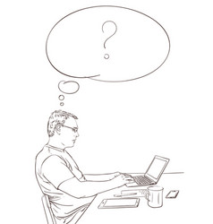 Sketch man working with laptop computer Royalty Free Vector