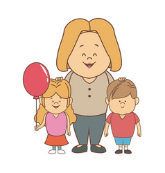 Cute cartoon mother with two kids Royalty Free Vector Image