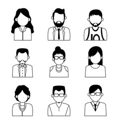 Set people faceless characters icons in black Vector Image