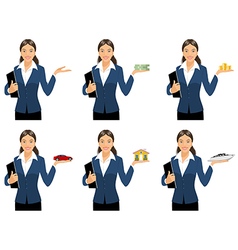 Portrait of a happy elegant woman showing biceps Vector Image