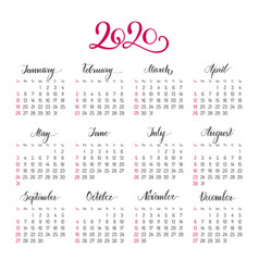 Basic pocket calendar layout for 2020 year Vector Image
