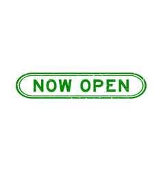 Grunge blue now open word rubber seal stamp Vector Image