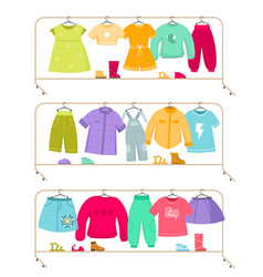 Kids clothes hanging on hanger rack Royalty Free Vector