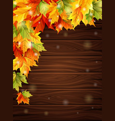 Autumn leaves on background wooden boards Vector Image