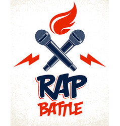Rap battle logo or emblem with two microphones Vector Image