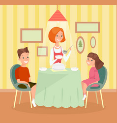 Family meal mother pours Royalty Free Vector Image