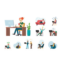 Man and woman programmers working on computer Vector Image