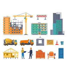 Construction big building with heavy machinery Vector Image