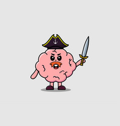 Cute cartoon character brain pirate holding sword Vector Image