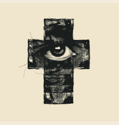 Religious banner with a cross and a human eye Vector Image