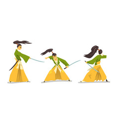 Japanese fighting art sword attack isolated male Vector Image