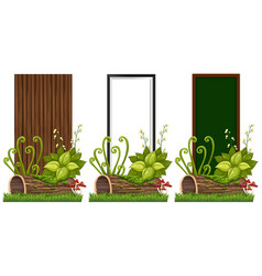 Wooden frame template with green grass and Vector Image