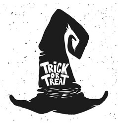 Halloween grungy card with witch in hat and quote Vector Image