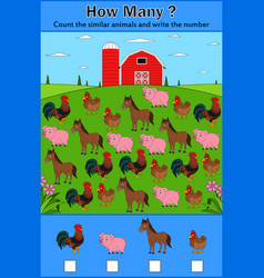 Count and match animal rooster Royalty Free Vector Image
