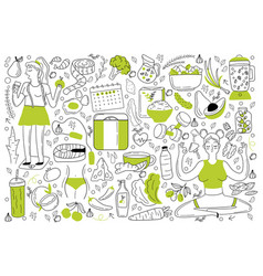 Healthy lifestyle doodle set Royalty Free Vector Image