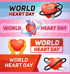 World human heart day concept banner cartoon Vector Image