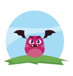 Funny monster flying with wings in field Vector Image