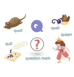 Alphabet letter q-quail queen quilt Royalty Free Vector