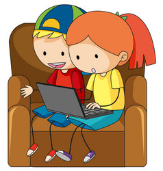 Doodle girl playing computer Royalty Free Vector Image