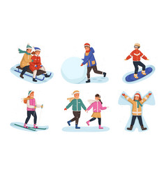 Winter sport kids games cute cartoon Royalty Free Vector