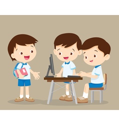 Students learning with computer Royalty Free Vector Image