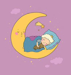 Little prince is sitting on moon cute Royalty Free Vector
