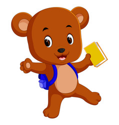 Bear go to school with backpack Royalty Free Vector Image