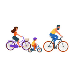 Happy family cartoon riding triple bicycle Vector Image