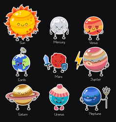 Set doodle cartoon icons planets of Royalty Free Vector