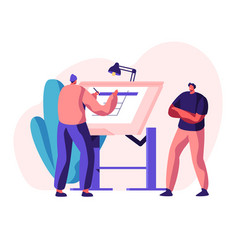 Cartoon engineer in office Royalty Free Vector Image