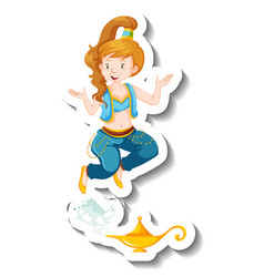 Genie lady coming out magic lamp cartoon Vector Image