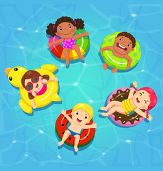 Girl cartoon floating on an inflatable circle in t
