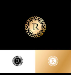 Luxury letter r logo template in gold color royal Vector Image