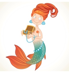 Cute little mermaid holding a shell Royalty Free Vector