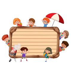 Empty wooden frame with student kids cartoon Vector Image