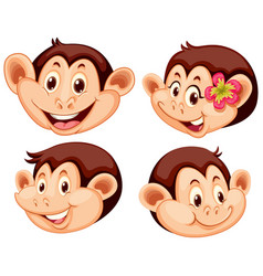 Monkey smiley faces set Royalty Free Vector Image