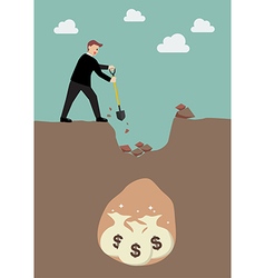 Cartoon man digging out treasure chest Royalty Free Vector
