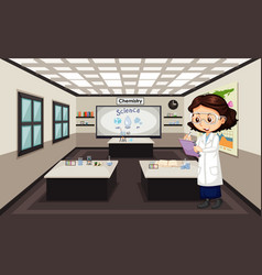 Science teacher teaching students in classroom Vector Image