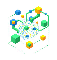 Isometric brain development concept creating neur Vector Image