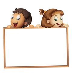 Kids holding wooden frame Royalty Free Vector Image