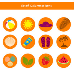 Set of colored beach icons summer vacation flat Vector Image