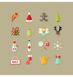 Christmas card with flat icons set and santa claus