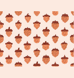 Acorns seamless pattern in pixel art style 8 bit Vector Image
