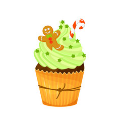 Sweet christmas and new year cupcake with berries Vector Image
